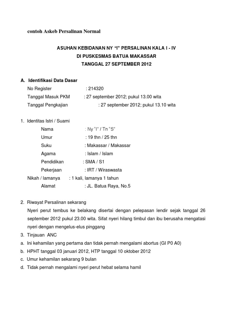 Contoh Askeb Persalinan Normal | PDF