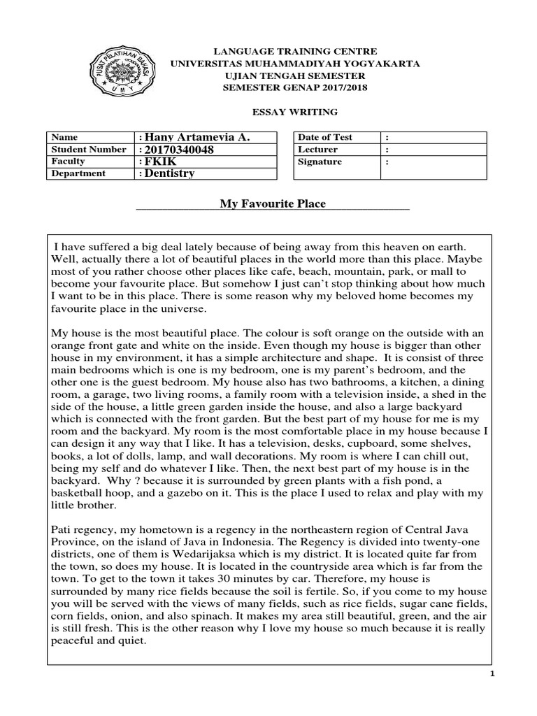 Descriptive Essay: My Favourite Place | PDF