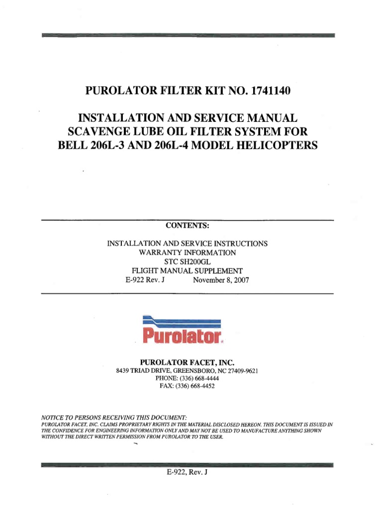 206 - Facet Scavenge Oil Filter ICA E-922 | PDF