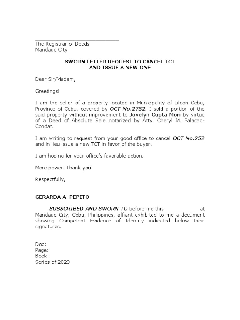 A) Letter To Register of Deeds | PDF