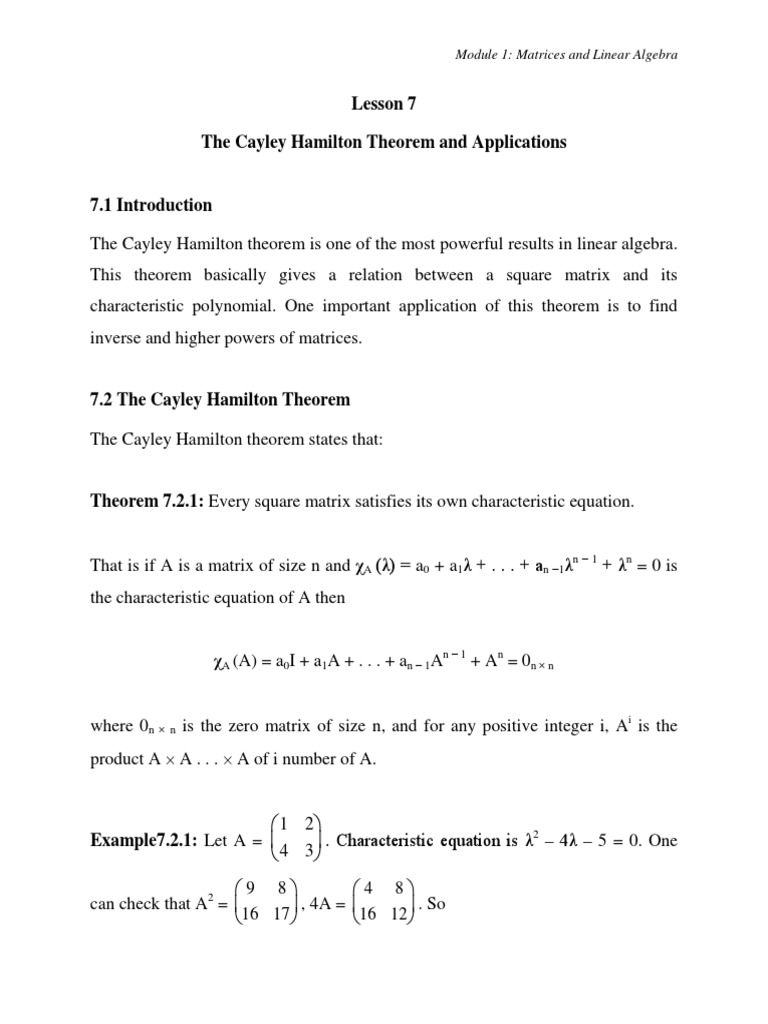 Cayley-Hamilton Theorem Explained | PDF