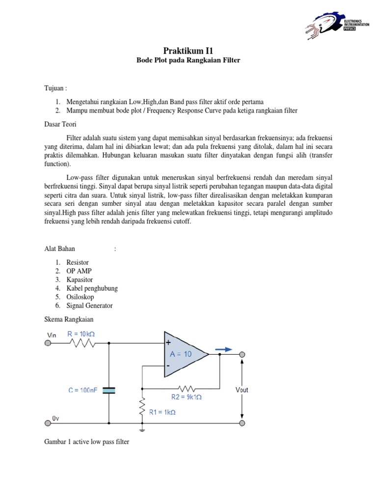 Praktikum I1 Bode Plot Filter Active | PDF