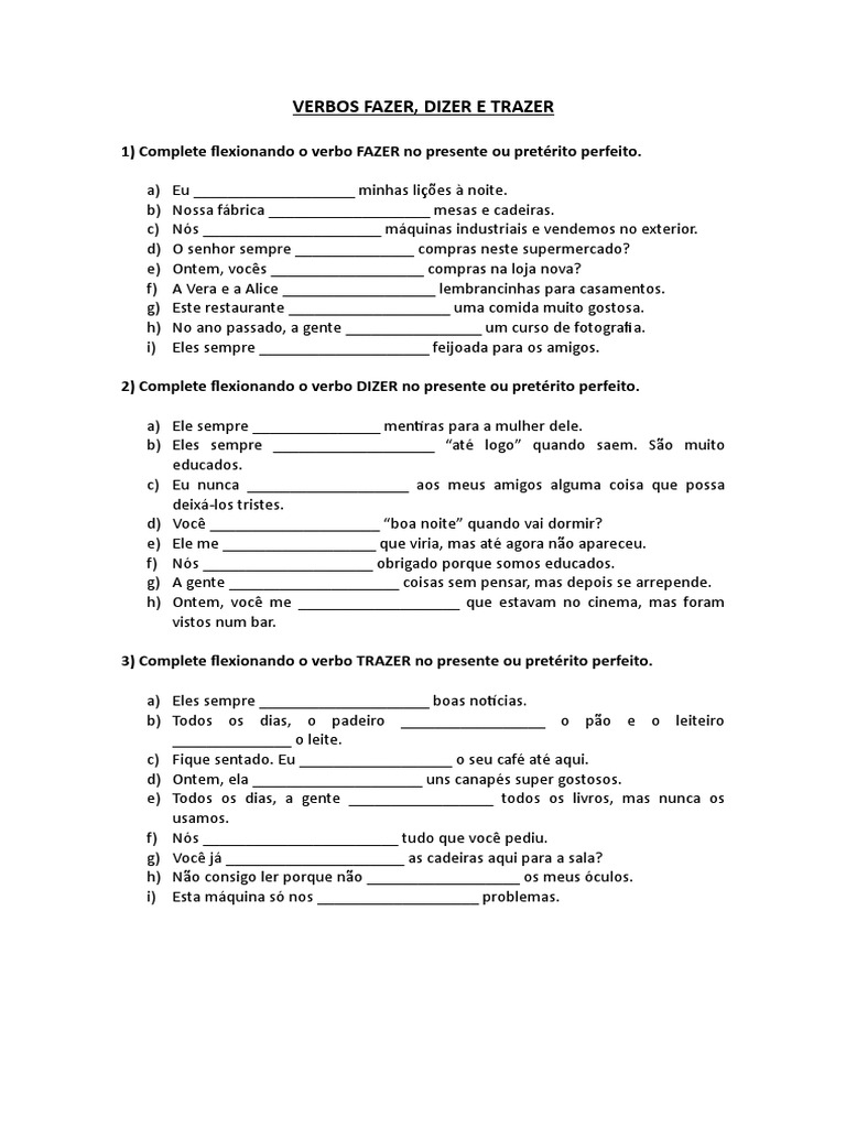 Verbos Fazer, Dizer e Trazer | PDF