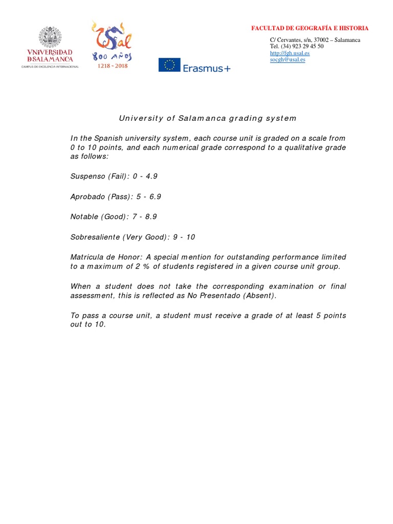 University of Salamanca Grading System | PDF