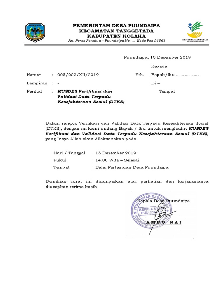 Undangan Musdes DTKS | PDF