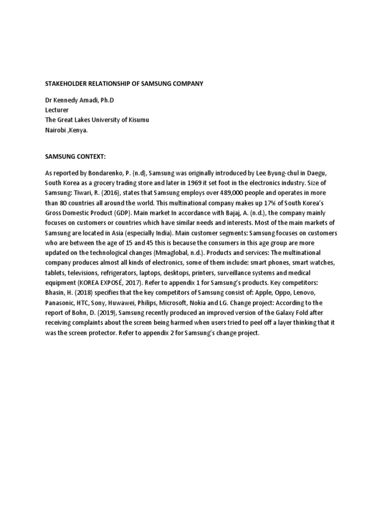Samsung Stakeholders and Change Project | PDF | Finance & Money ...