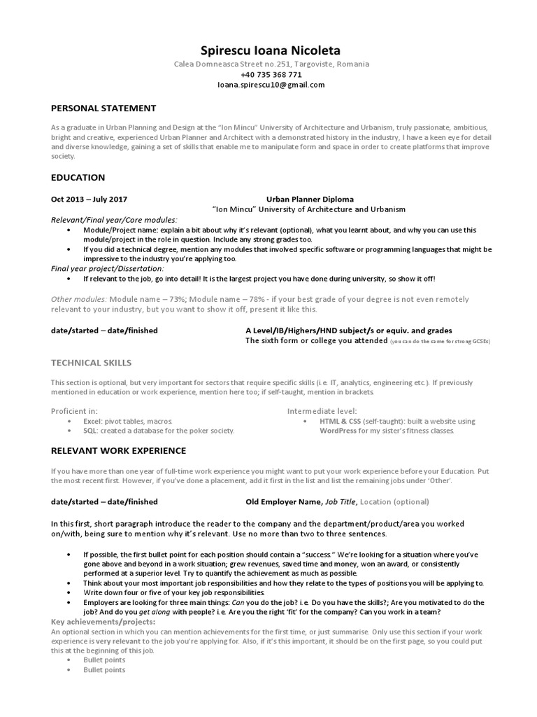English CV Template for Urban Planners | PDF
