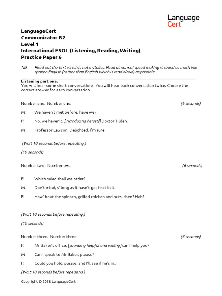 LanguageCert PP6 B2 IESOL Ls | PDF