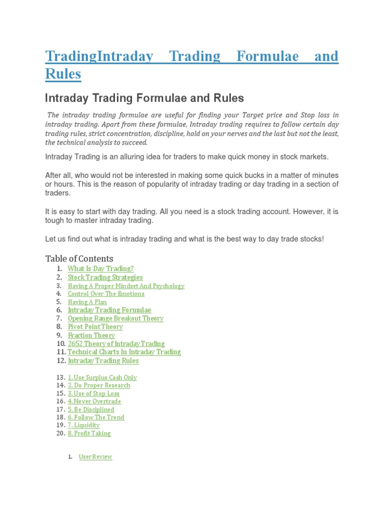 Intraday Trading Rules PDF | PDF