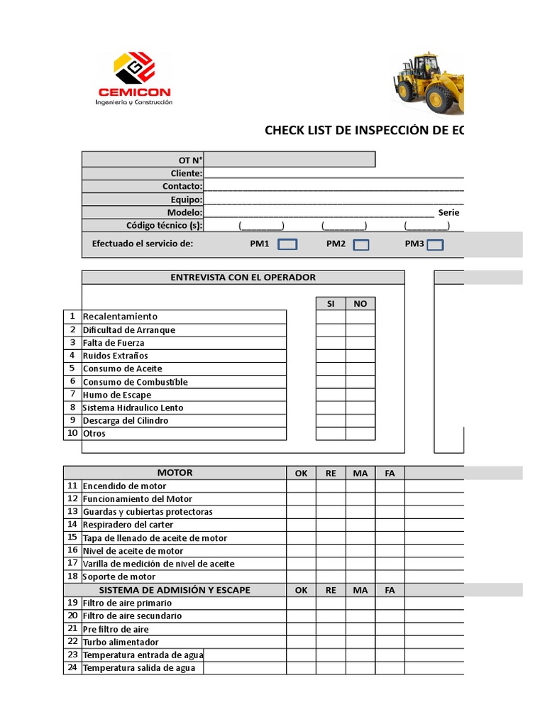 Formato Check List de Inspeccion AT1 - Cargador Frontal | PDF