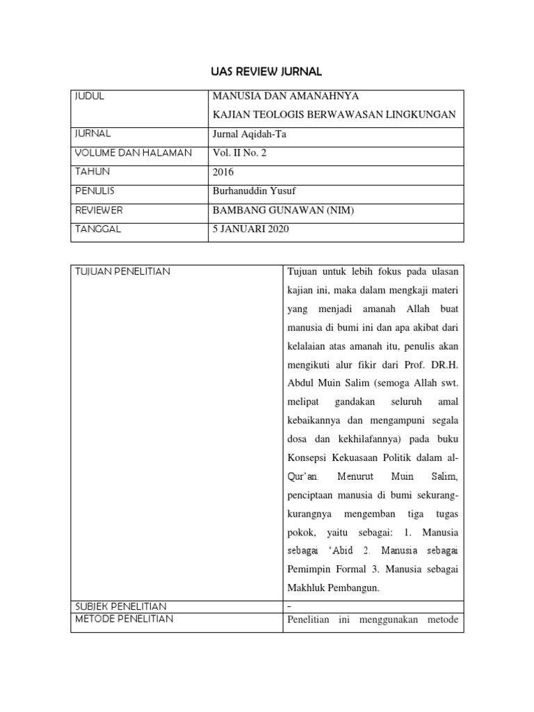 Contoh Format Penulisan Review Jurnal | PDF