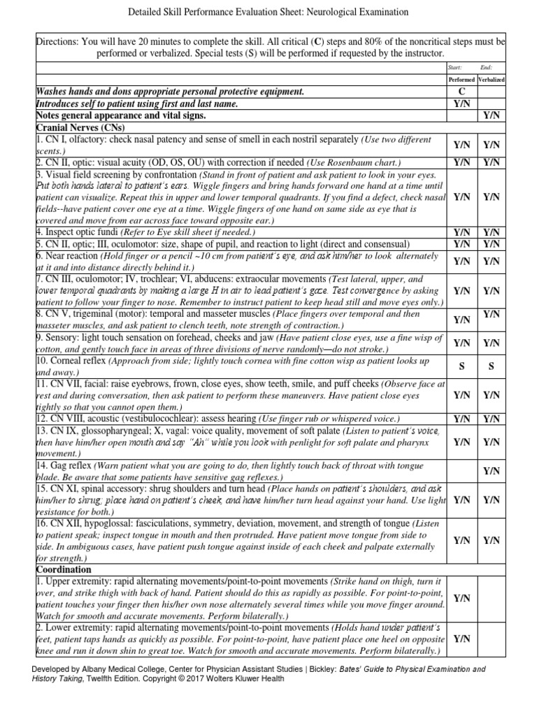 Neuro - Exam - Detailed - Skill - Sheet | PDF