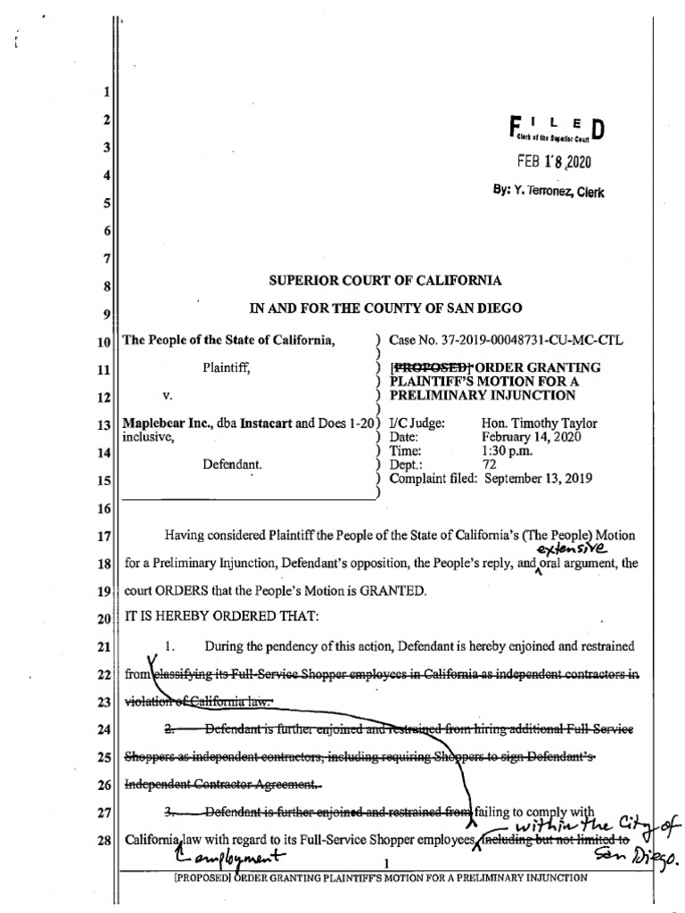 Order Granting Plaintiff's Motion For A Preliminary Injunction | PDF