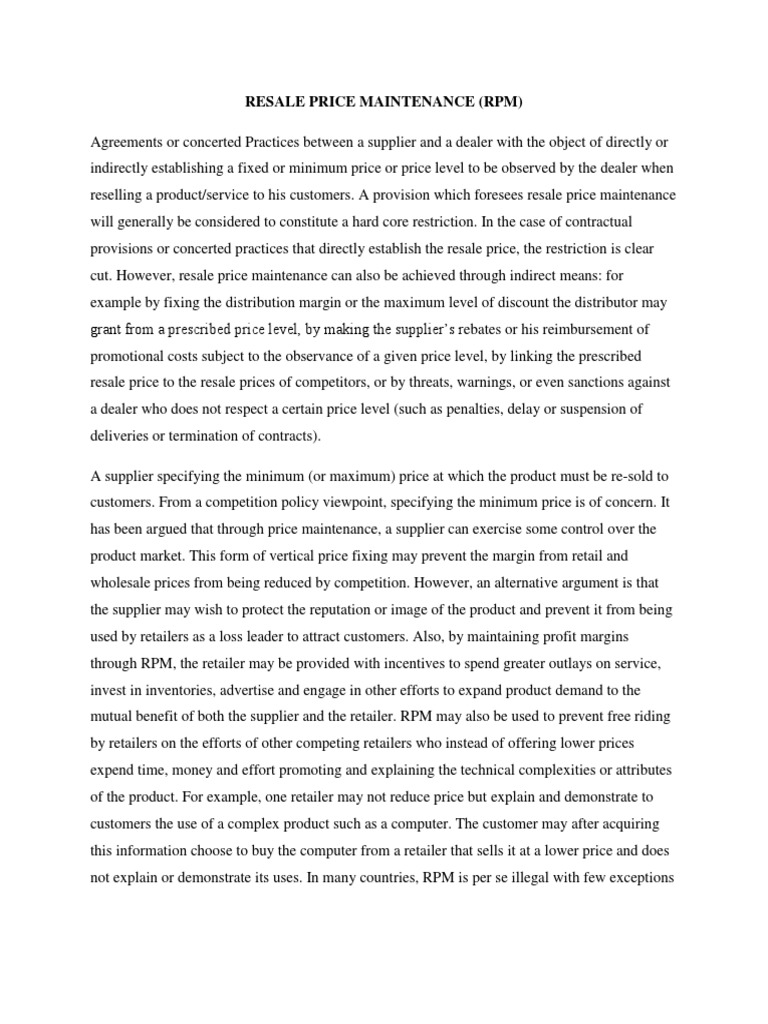 Resale Price Maintenance | PDF | Business | Law