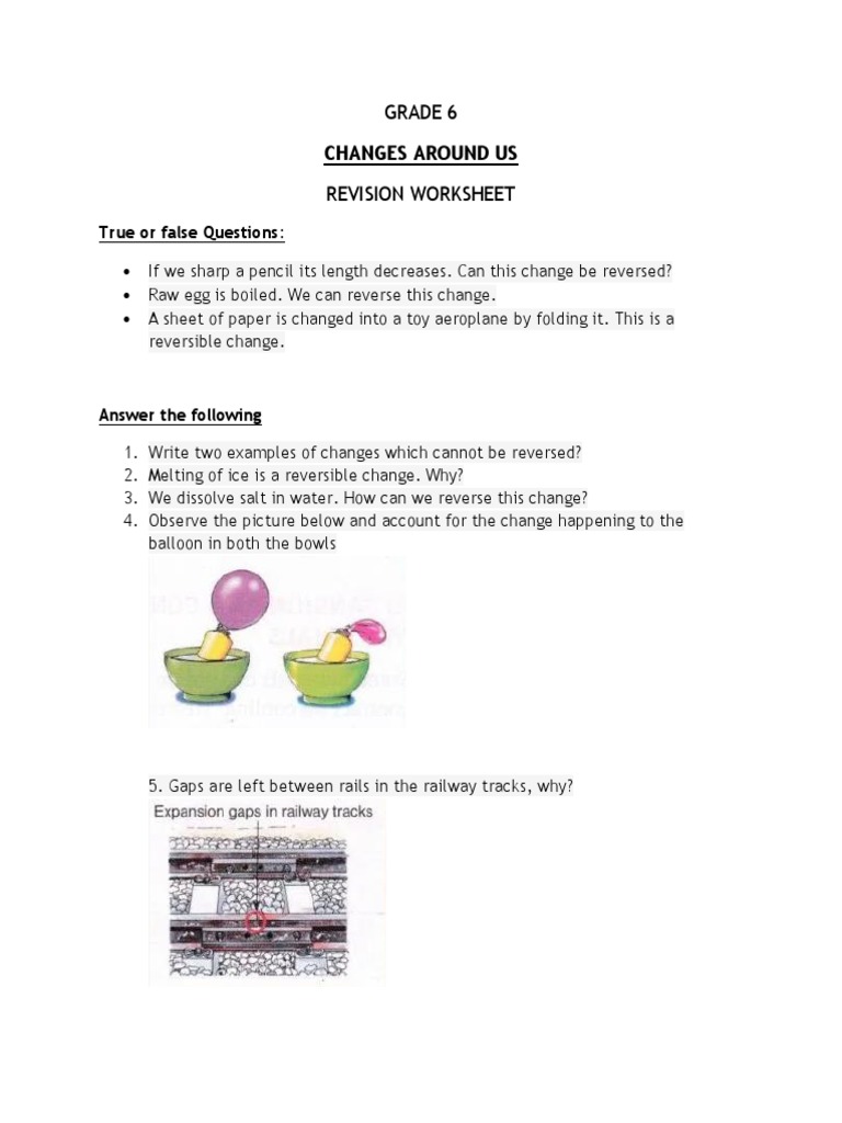 Science-Changes Around Us-Revision Worksheet | PDF