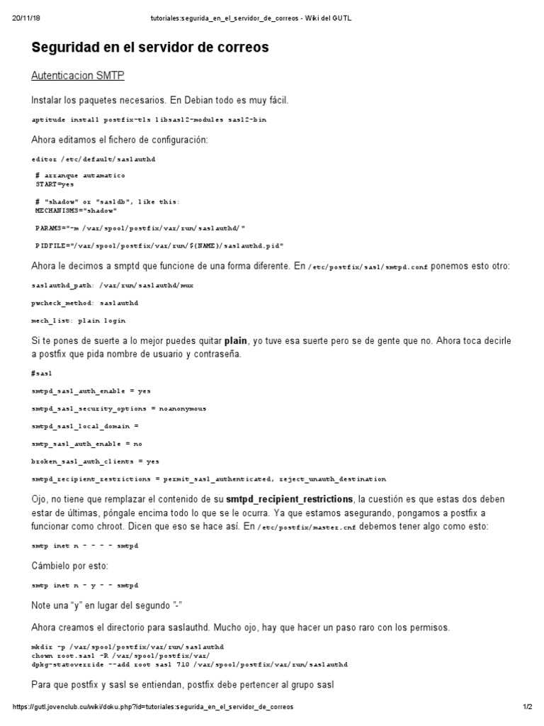 Tutoriales - Segurida - en - El - Servidor - de - Correos - Wiki Del GUTL | PDF
