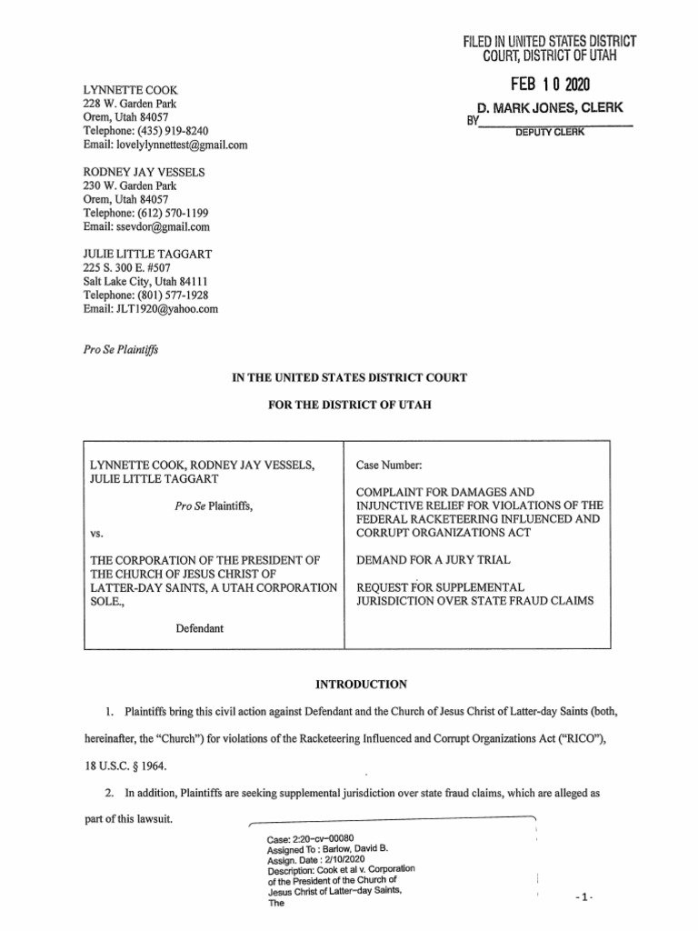 LDS Racketeering Lawsuit | PDF