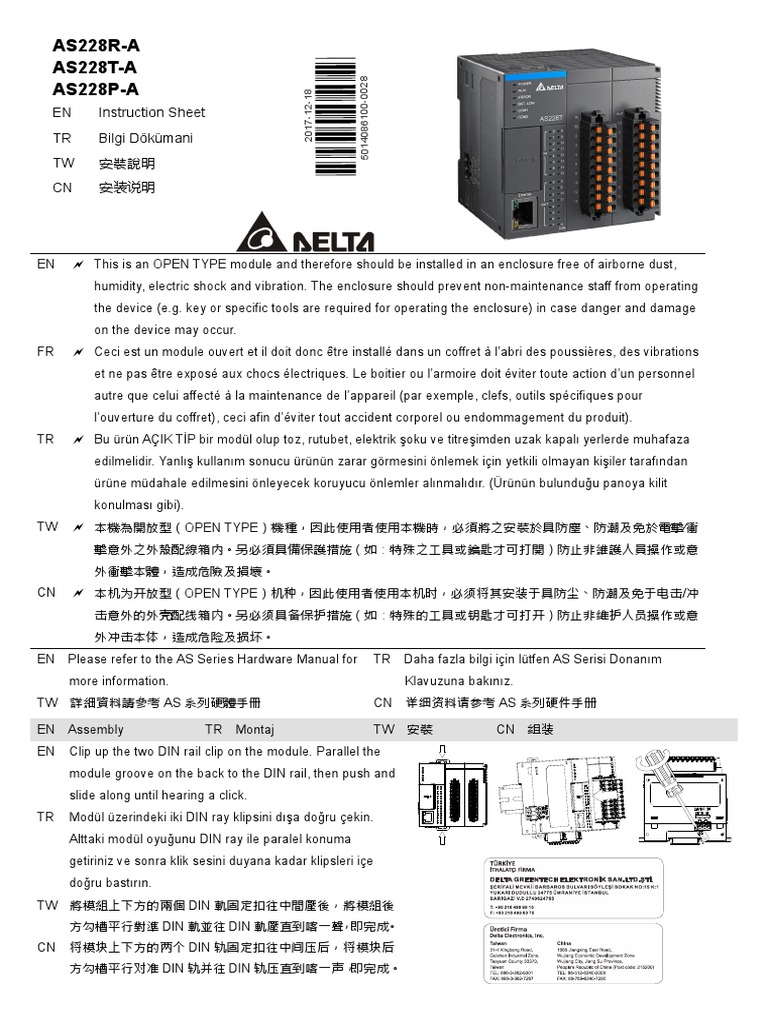 Hoja de Instrucciones de PLC Delta AS200 | PDF