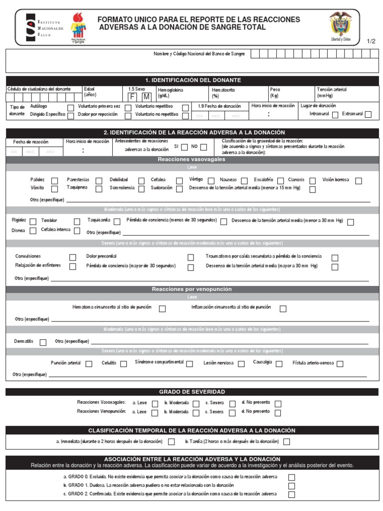 Formato Notificación Reacciones Adversas A La Donación | PDF | Donación de sangre | Medicina CLINICA