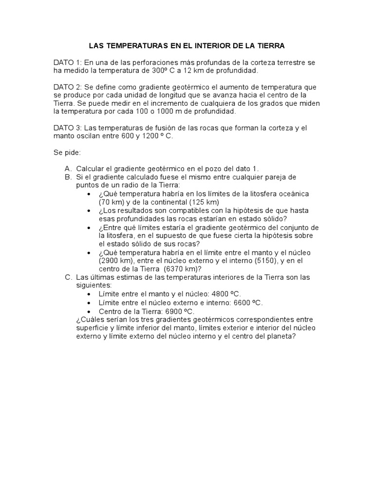 Análisis del gradiente geotérmico y las temperaturas en el interior de ...