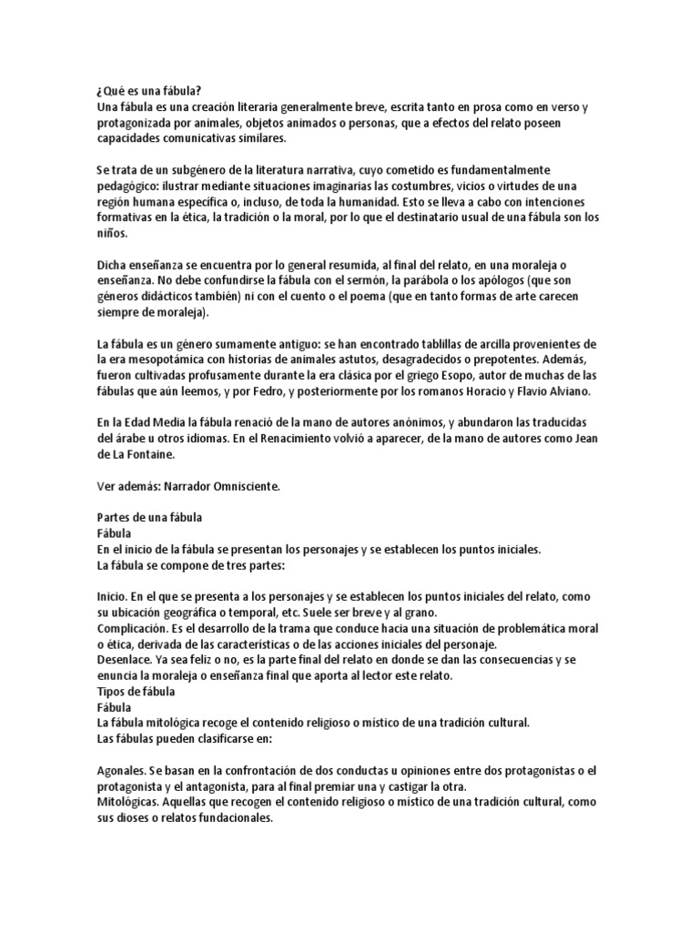 Definición y características de la fábula | PDF
