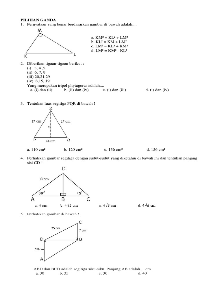 Soal Latihan Pythagoras Pdf
