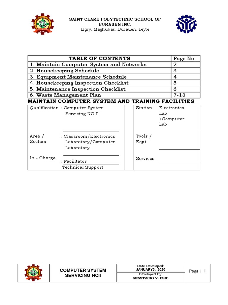 Contents of Maintain Training Facilities | PDF