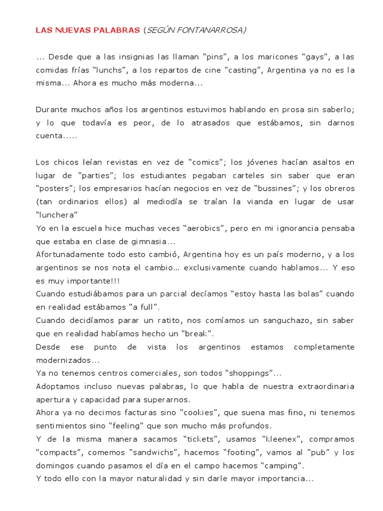 Nuevas palabras en el español argentino | PDF