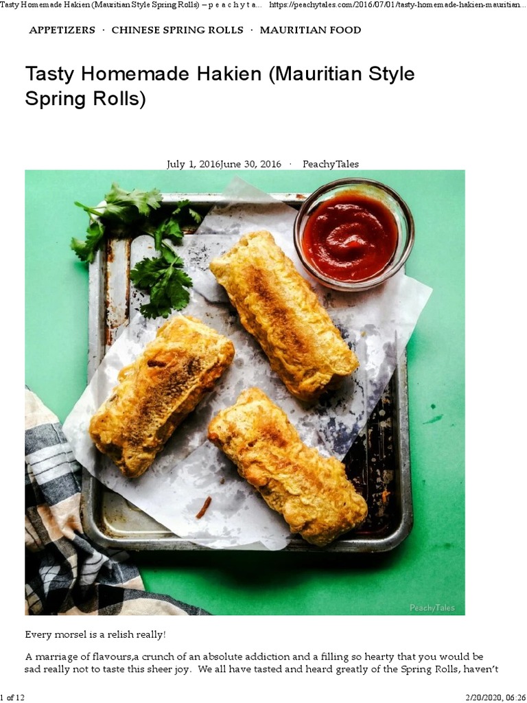 Tasty Homemade Hakien - Mauritian Style Spring Rolls | PDF