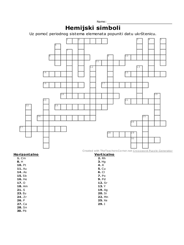 Hemijski Simboli Ukrstenica | PDF