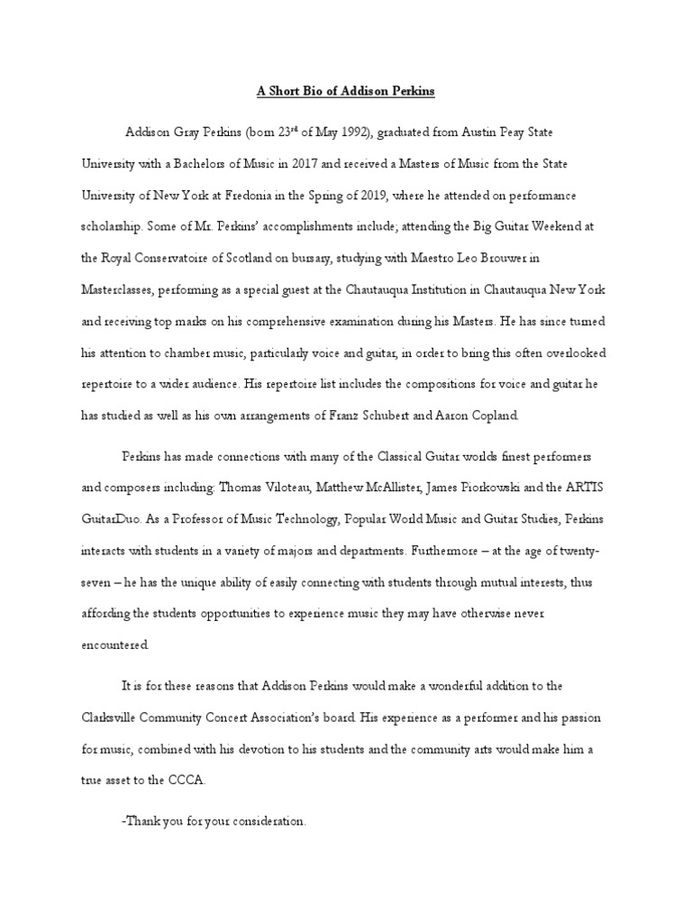 A Short Bio of Addison Perkins | PDF