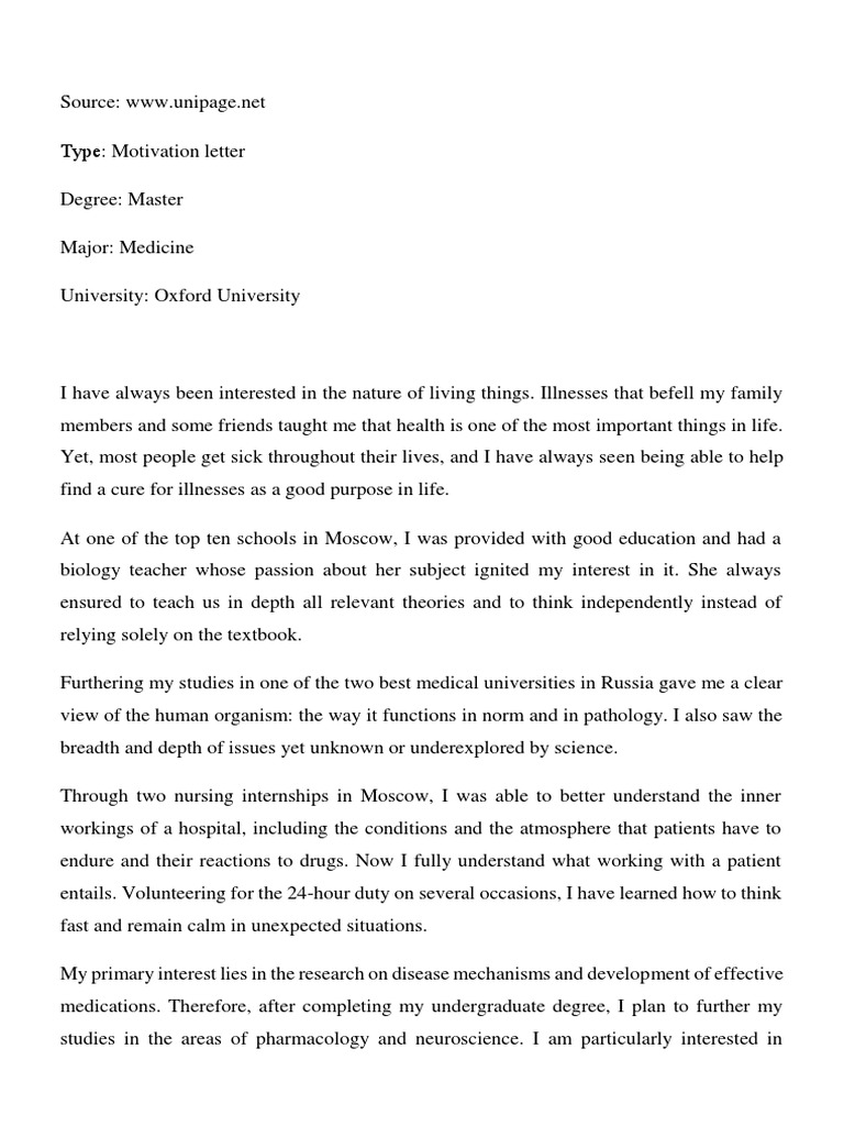 Sample Motivation Letter-Medicine-Oxford University - en | PDF