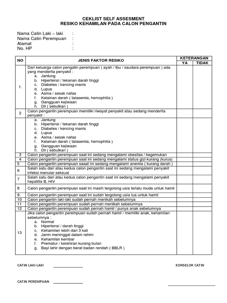 Ceklist Self Assesment Catin-1 | PDF
