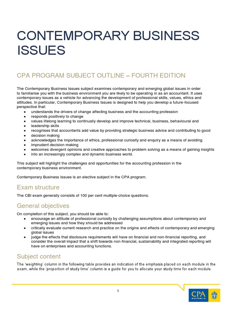 Subject Outline Contemporary Business Issues | PDF | Business