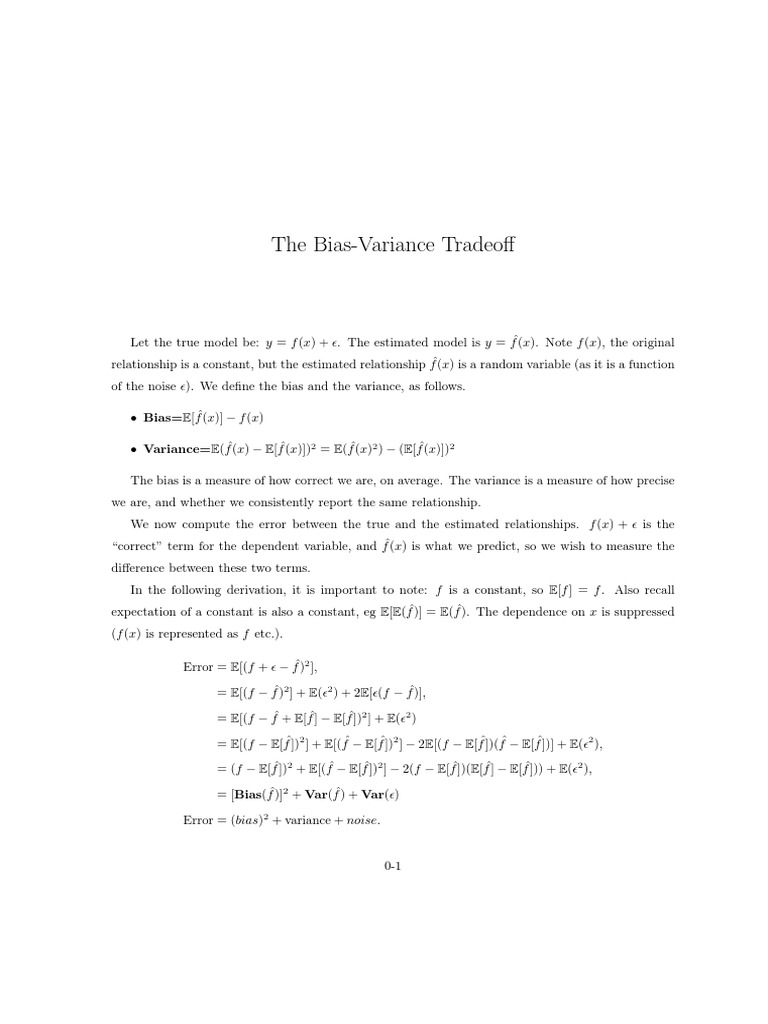 Derivation Bias Variance Tradeoff | PDF