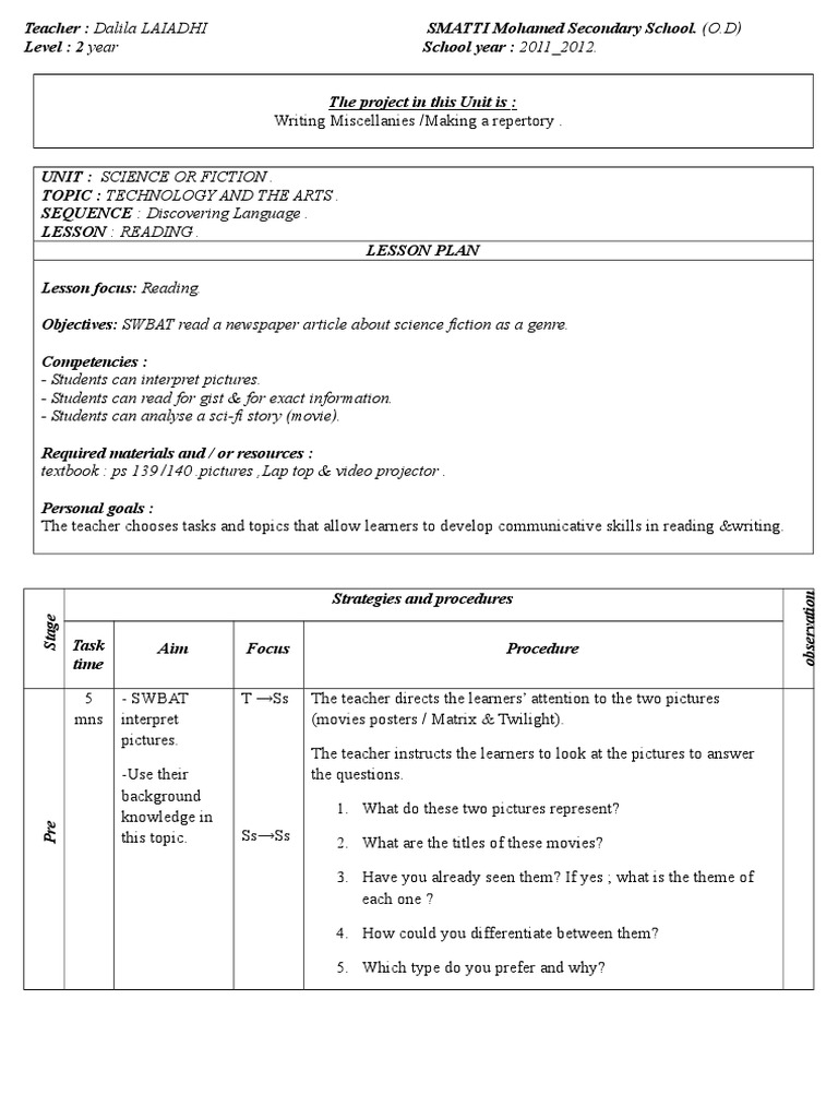 Science or Fiction Lesson Plan | PDF