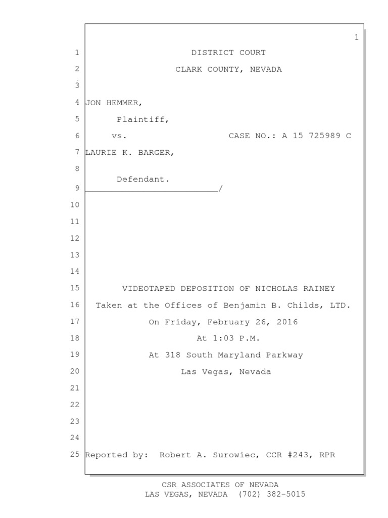 Nick Rainey Deposition Transcript, February 26, 2016 | PDF