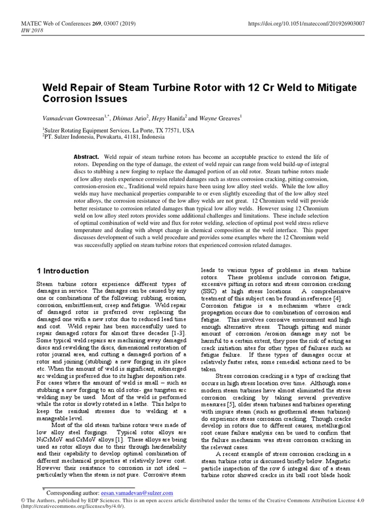 Weld Repair of Steam Turbine Rotor With 12 CR Weld | PDF | Welding ...