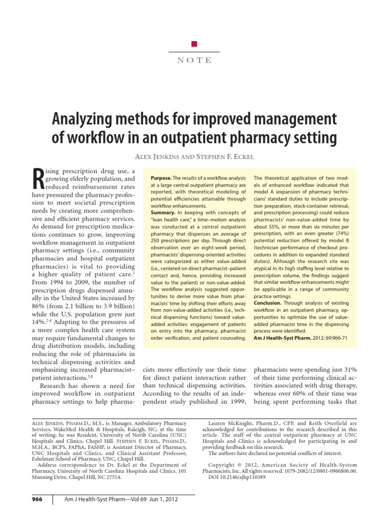 Analyzing Methods For Improved Management of Workflow in An Outpatient ...