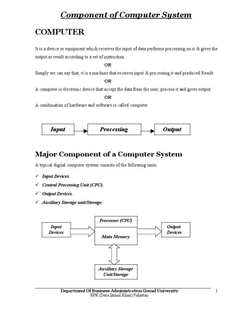 Componet of A Computer System | PDF | Printer (Computing) | Computer Data Storage