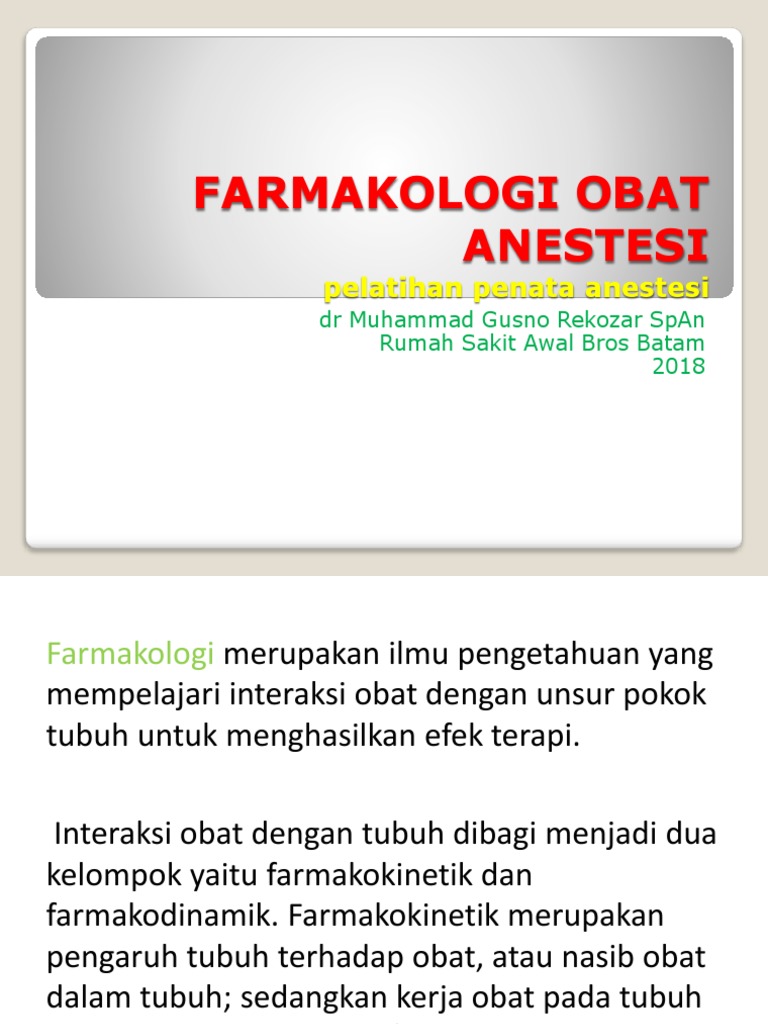 Pelatihan Farmakologi Anestesi | PDF