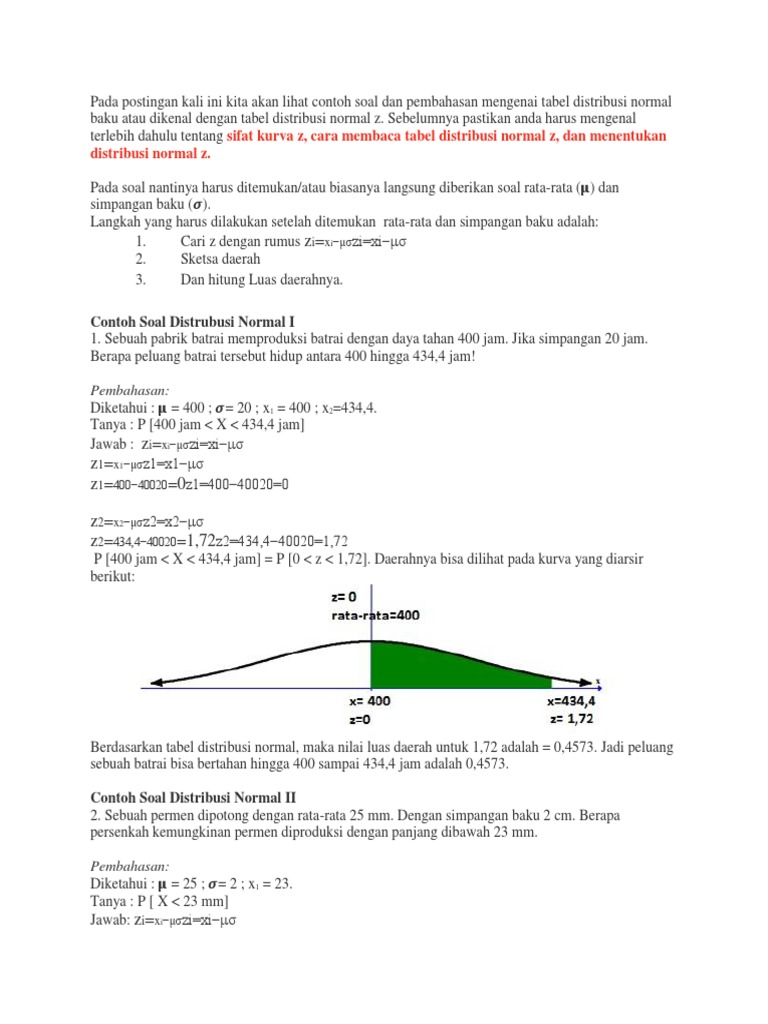 Contoh Soal dan Pembahasan Tabel Distribusi Normal Z | PDF