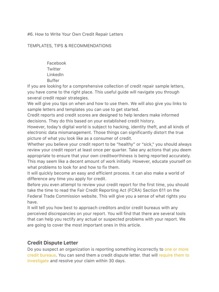 #6. How To Write Your Own Credit Repair Letters | PDF | Credit History ...