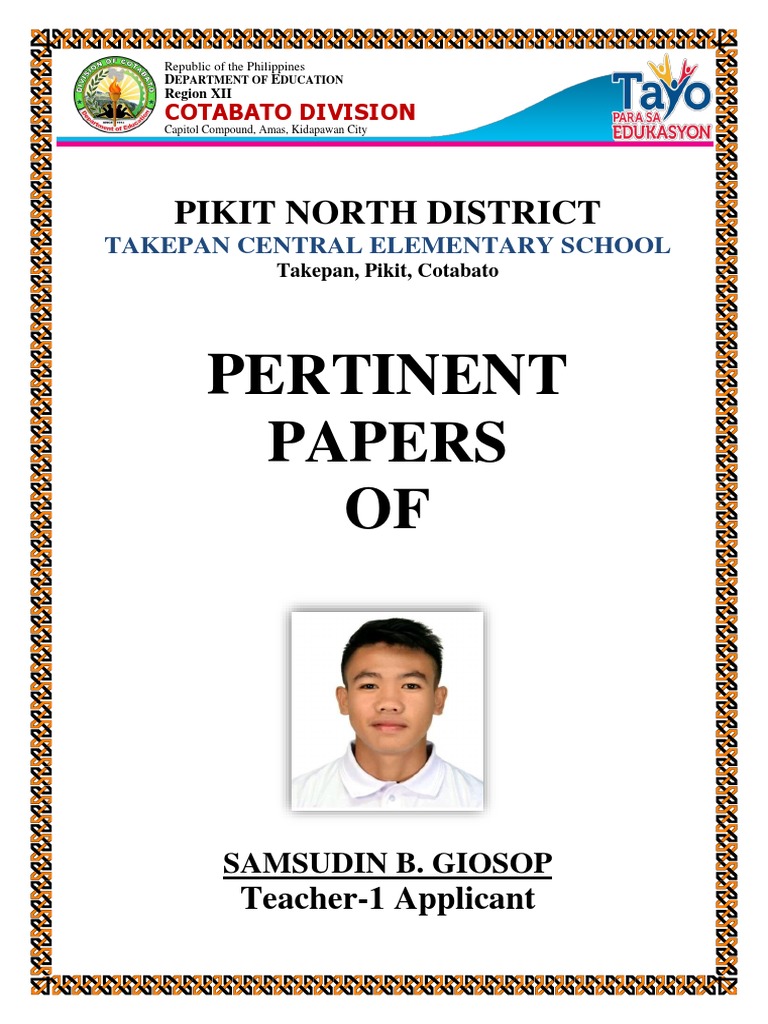 Pertinent Papers of Teacher Applicant Samsudin Giosop | PDF