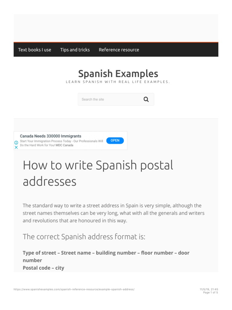 Spanish Postal Addresses - Format & Example Plus Vocabulary Words ...