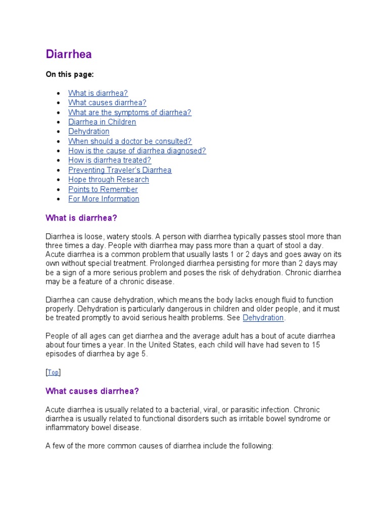 Diarrhea: On This Page | PDF | Diarrhea | Dehydration