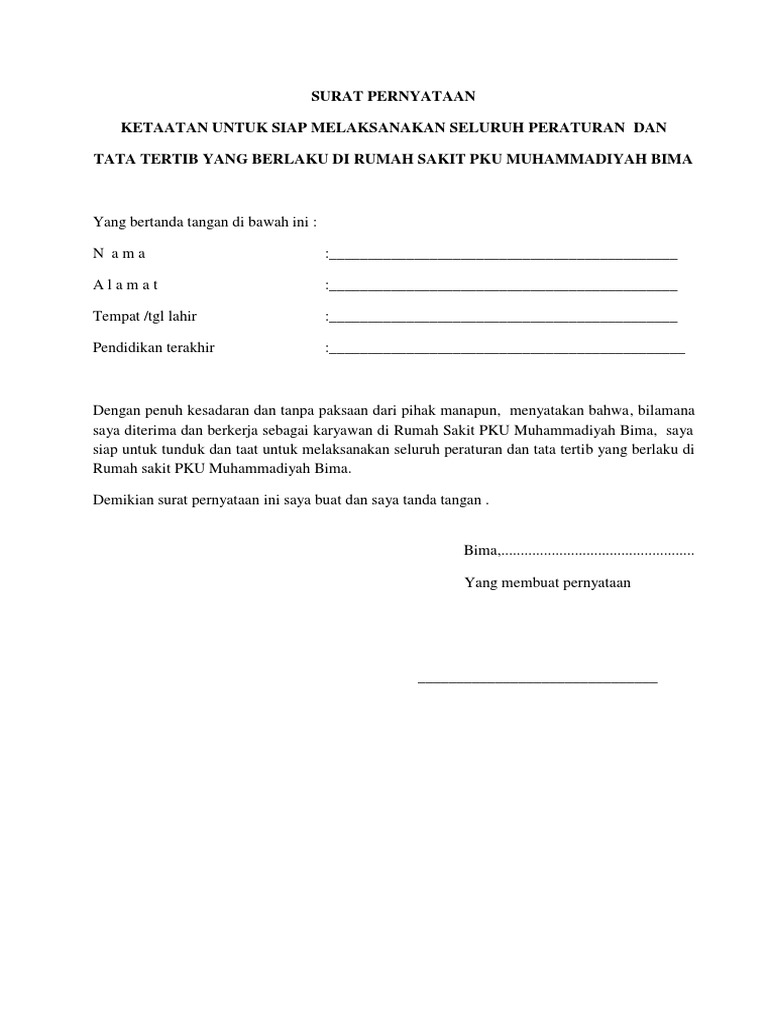 Surat Pernyataan Taat Aturan | PDF