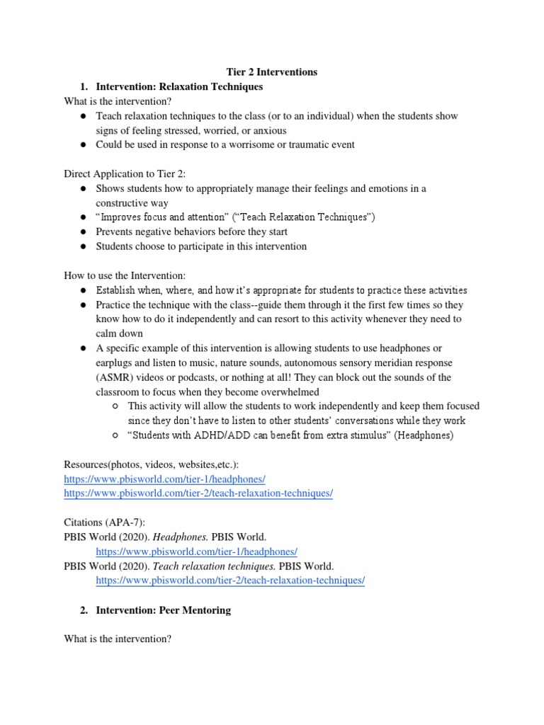Revised Tier 2 Interventions 1 | PDF | Mentorship | Reinforcement