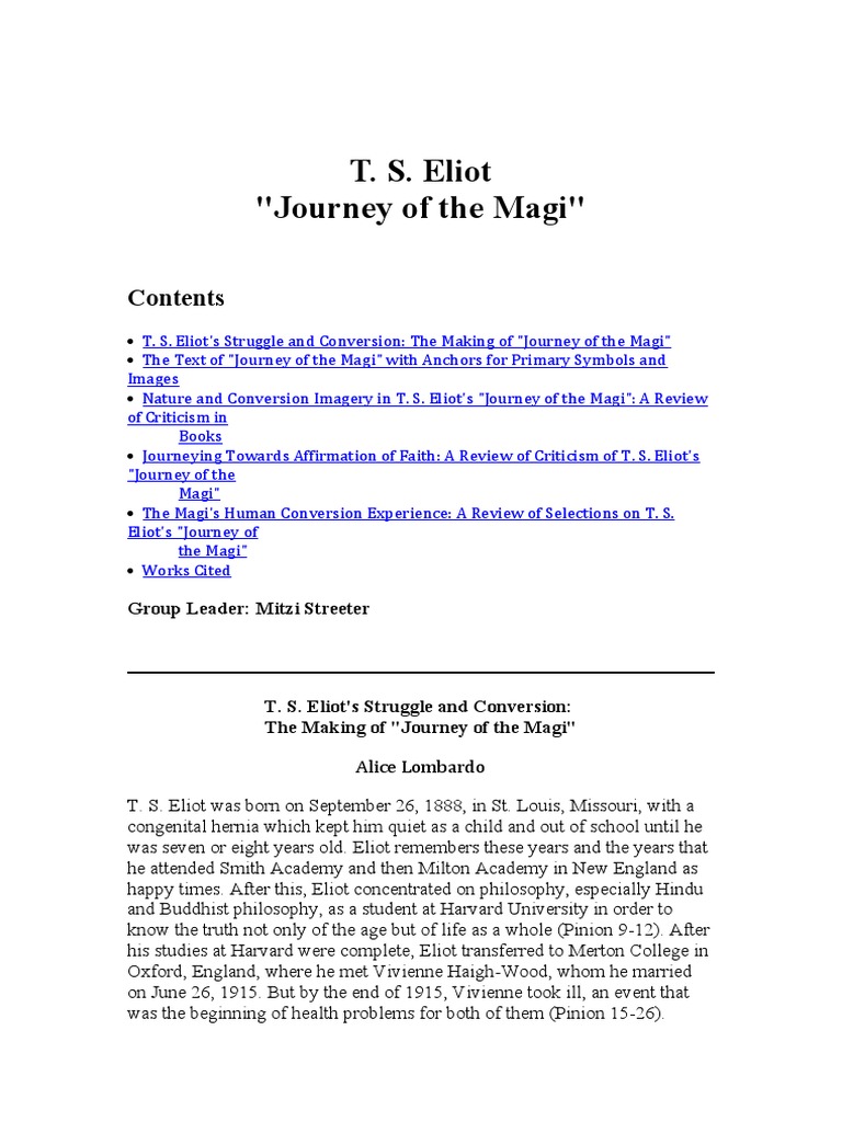 2020 The Journey of The Magi Selected Anaylsis | PDF | T. S. Eliot ...