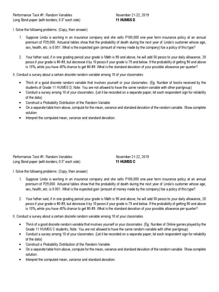 Performance Task Hypothesis Testing Pdf Variance Standard Deviation 9918